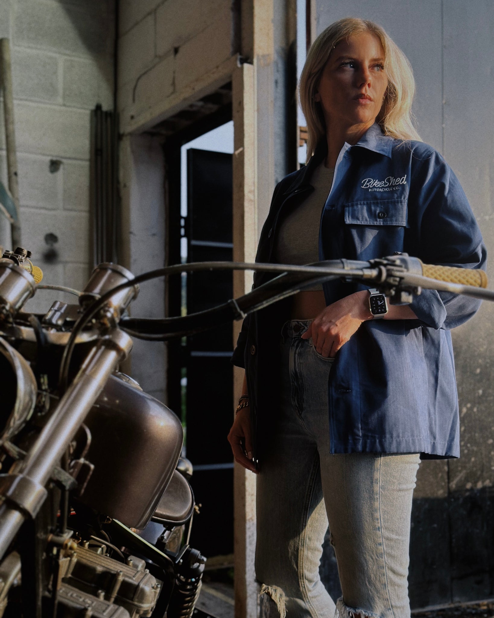 Blue BSMC Chain Embroidered Logo Chore Jacket | Bike Shed Moto Co ...
