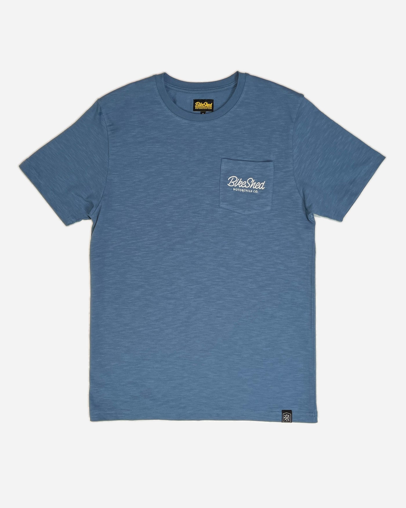 Blue BSMC Logo Embroidered Pocket T Shirt | Bike Shed Moto Co. – Bike ...