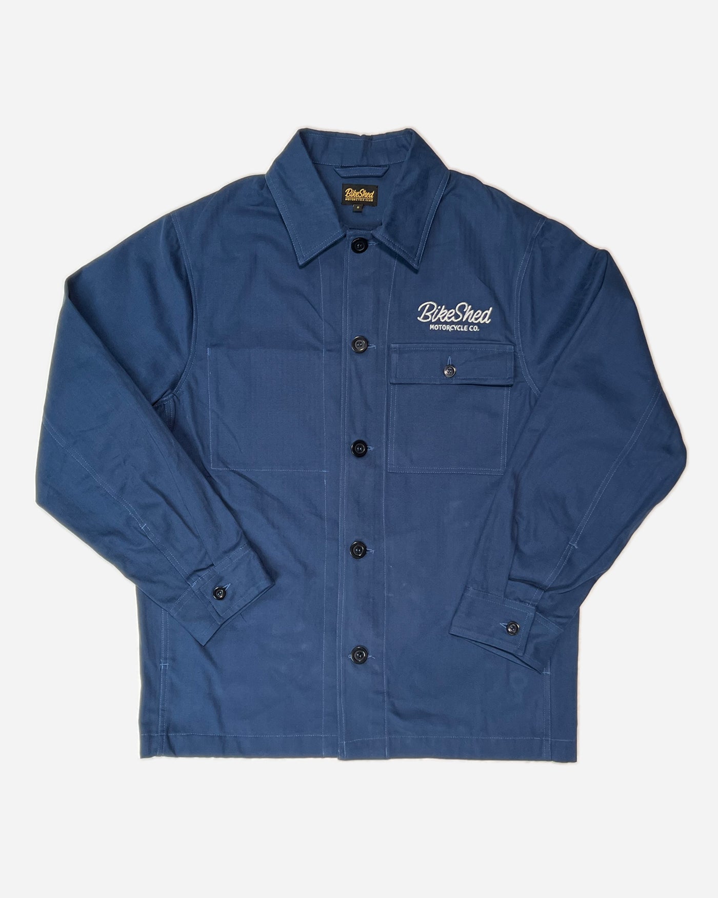 Blue BSMC Chain Embroidered Logo Chore Jacket | Bike Shed Moto Co ...